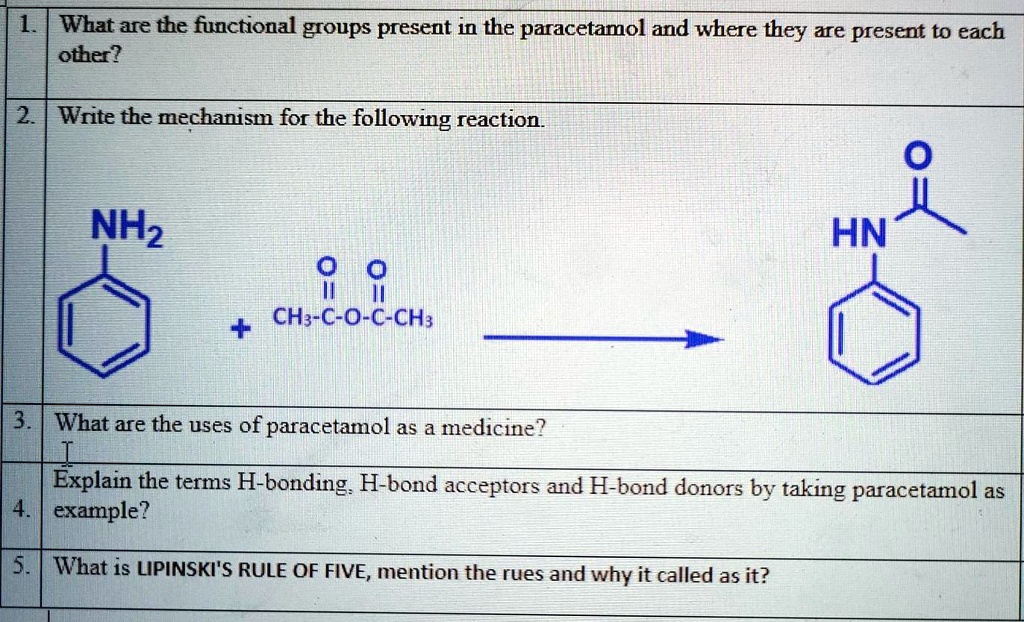 what are the functional groups present in the paracetamol and where ...