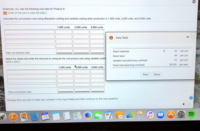 Ackerman, Inc. has the following cost data for Product X: (Click on the icon to view the data ...