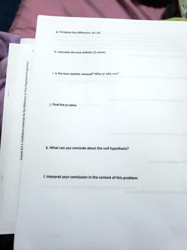 SOLVED: Compute the difference 01-02. Calculate the test statistic (Z ...