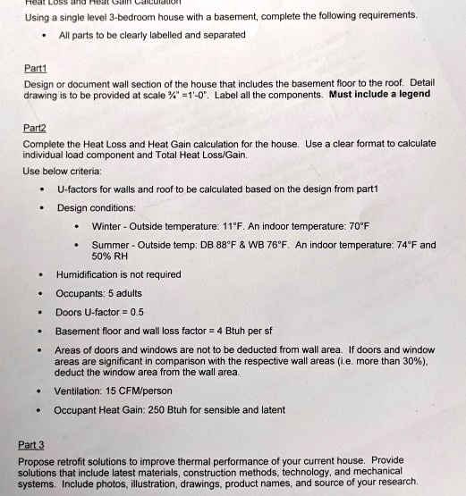 SOLVED: Heat Loss and Heat Gain Calculation Using a single-level 3 ...
