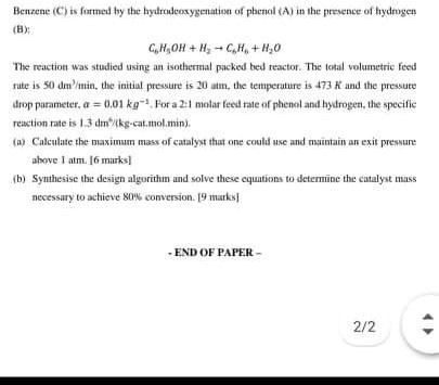 SOLVED: Benzene (C) is formed by the hydrodeoxygenation of phenol (A) in the presence of ...