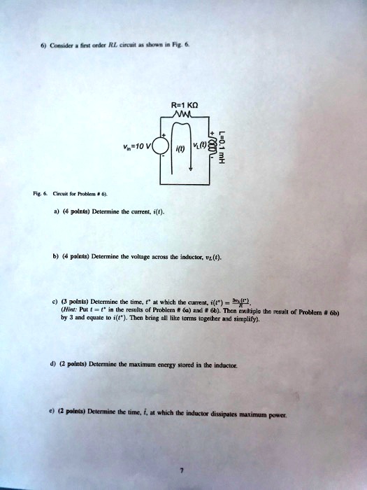 SOLVED: Consider a first order RL circuit as shown in Fig. 6. R = 1 kÎ© Fig. 6. Circuit for ...