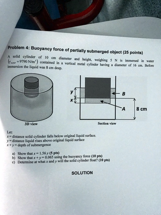 SOLVED: Problem 4: Buoyancy force of partially submerged object (25 points) A solid cylinder of ...