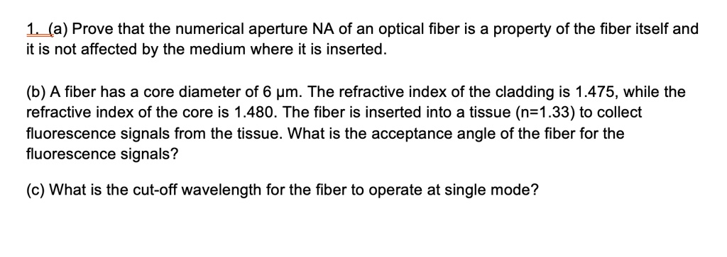 SOLVED:1 (a) Prove that the numerical aperture NA of an optical fiber is a property of the fiber ...