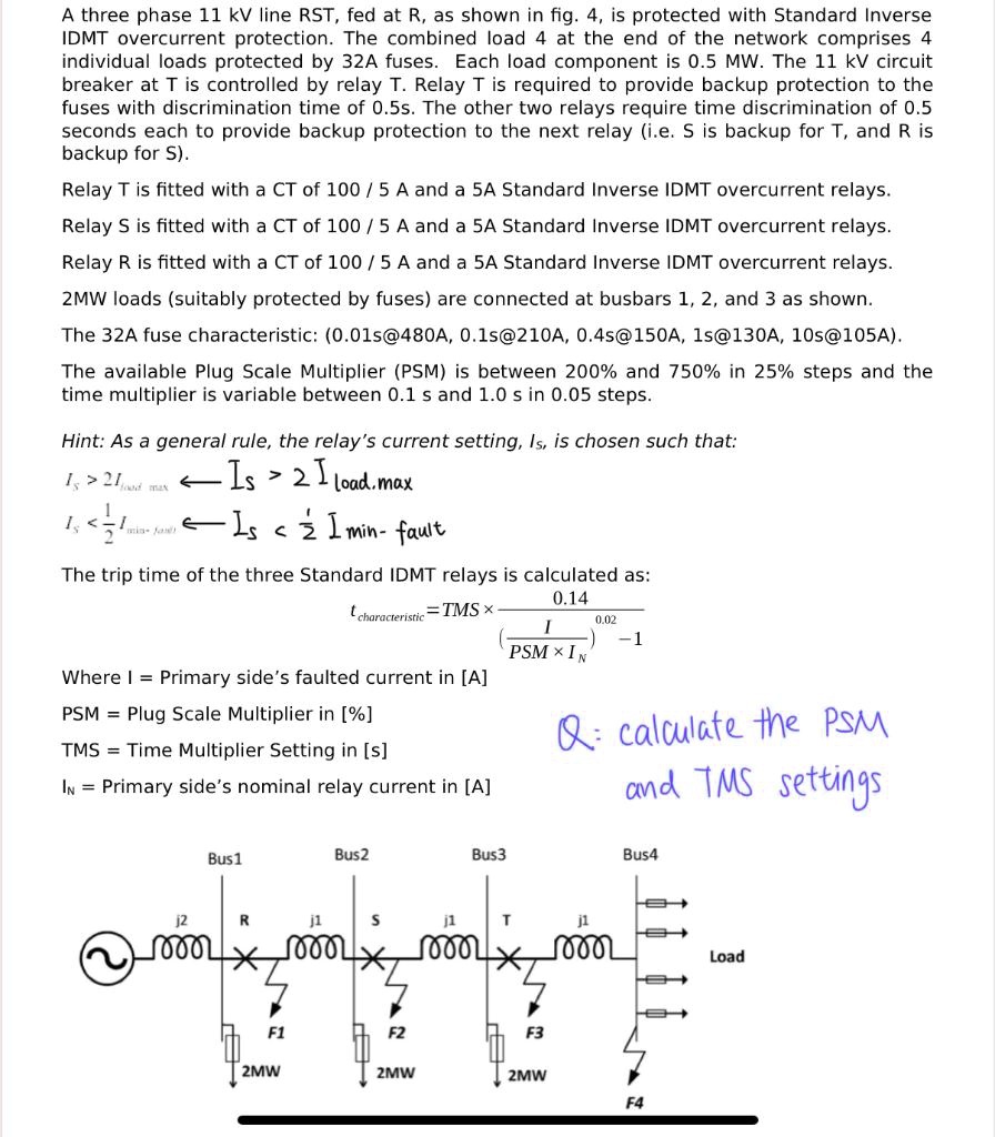 a three phase 11 kv line rst fed at r as shown in fig is protected with ...