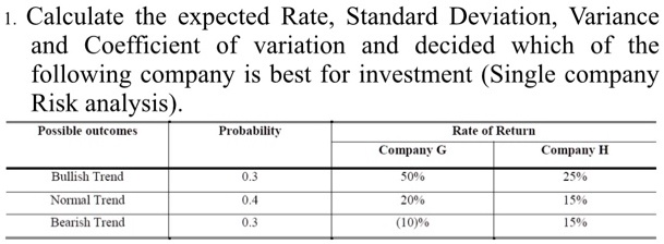 Solved L Calculate The Expected Rate Standard Deviation Variance And