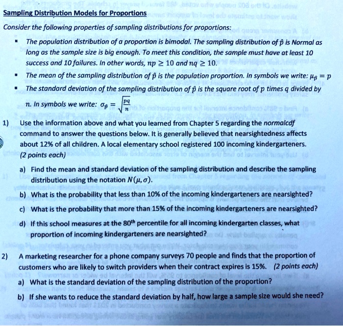 sampling distribution models for proportions consider the following properties of sampling ...