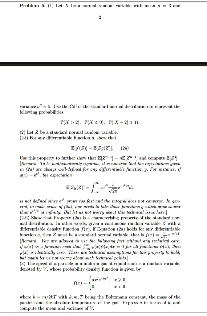 SOLVED: Problem 5 Let X be nOrIal random Variable with mean / 3 and Farialce =5. Use the Cdf of ...