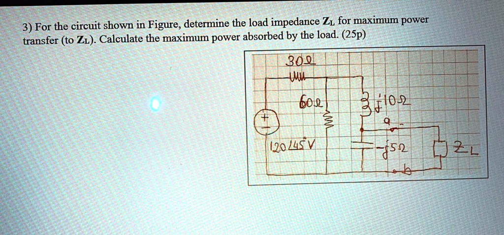 SOLVED: For the circuit shown in Figure, determine the load impedance ZL for maximum power ...