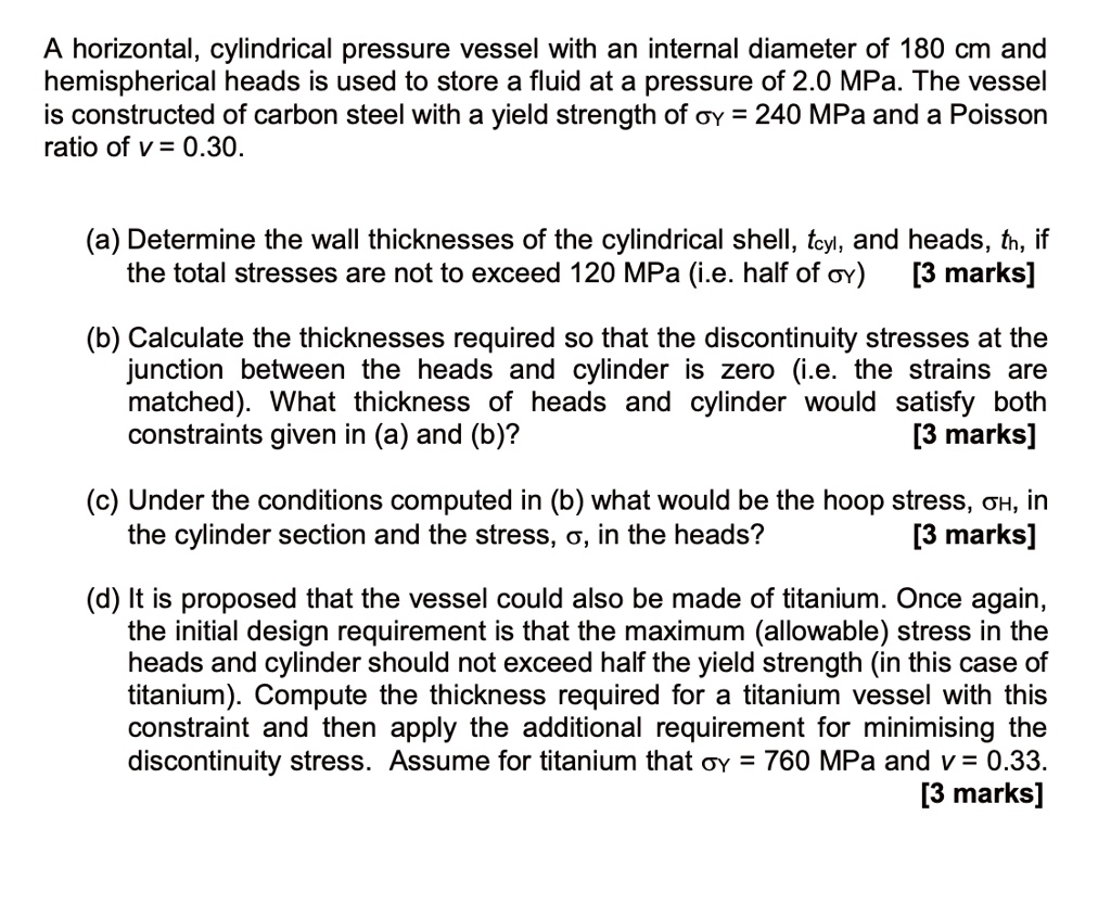 SOLVED: A horizontal, cylindrical pressure vessel with an internal ...