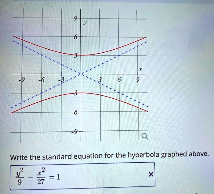 SOLVED: Write the standard equation for the hyperbola graphed above: 9 27