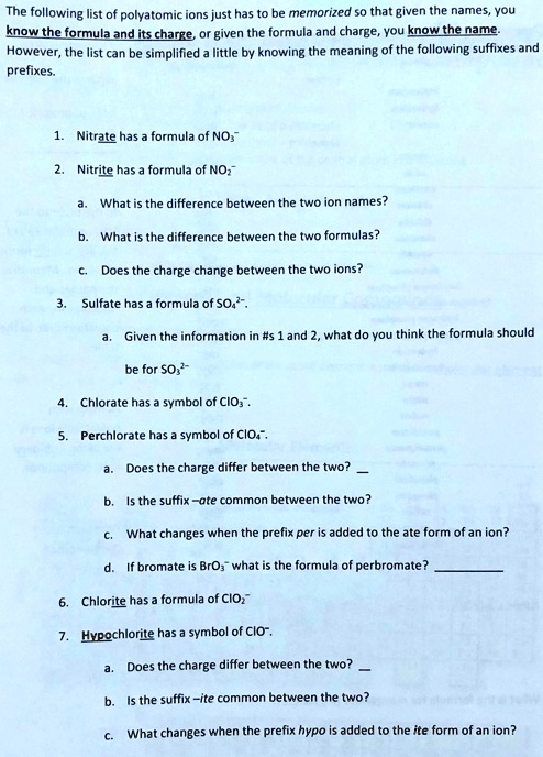 SOLVED: The following list of polyatomic ions just has to be memorized 50 that given the names ...