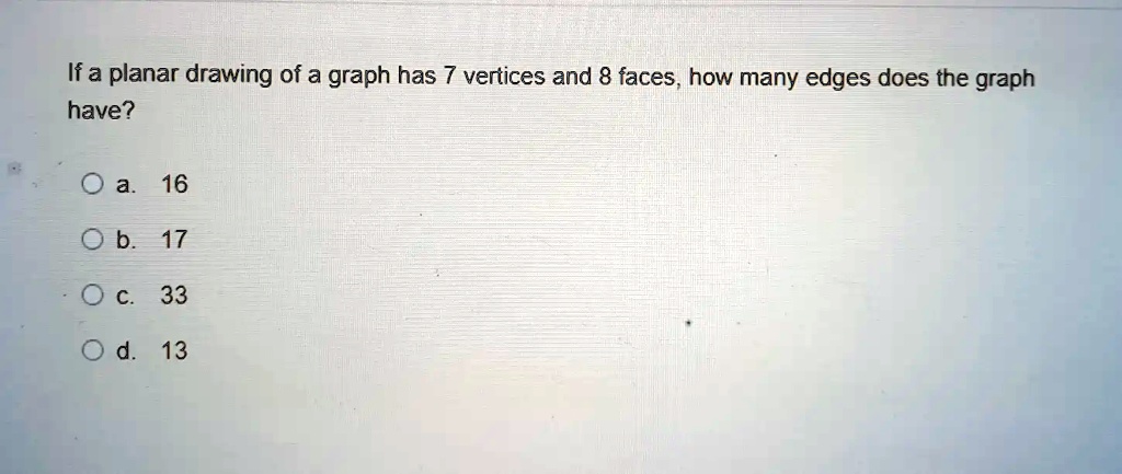SOLVED: If a planar drawing of a graph has vertices and 8 faces, how many edges does the graph ...