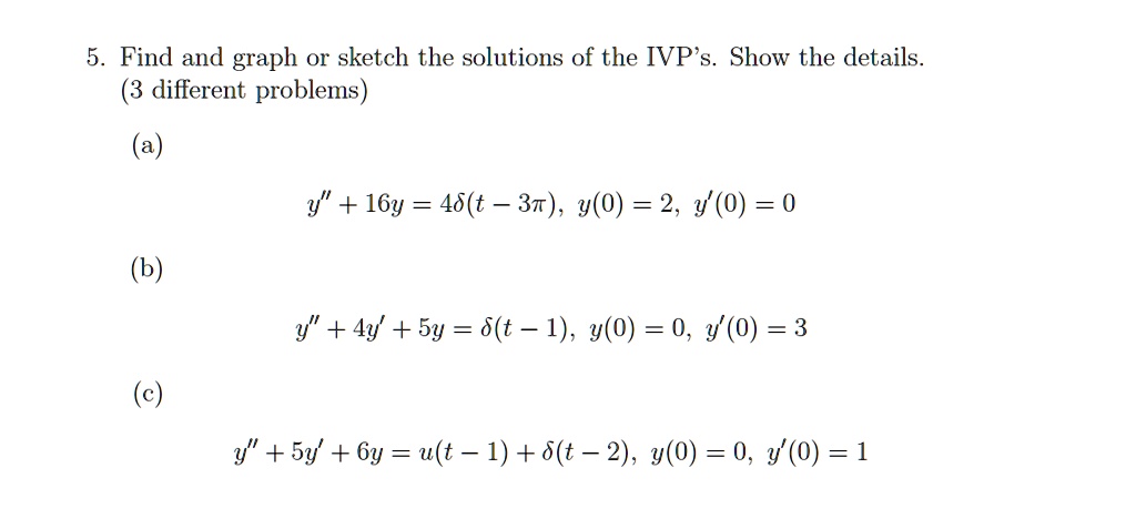 SOLVED: 5. Find and graph or sketch the solutions of the IVP's. Show the details different ...