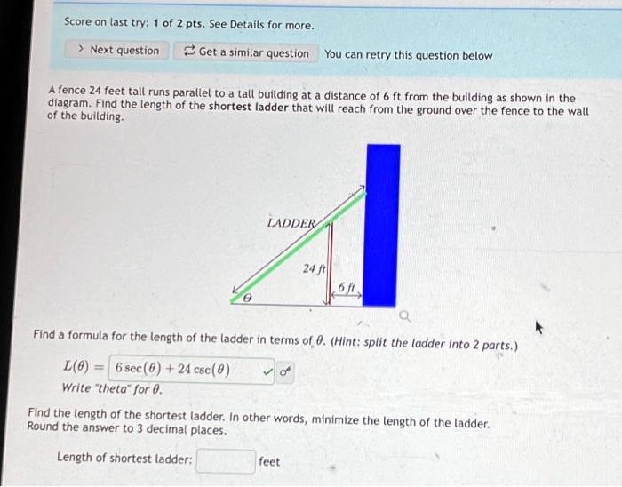 SOLVED: A fence 24 feet tall runs parallel to a tall building at a ...