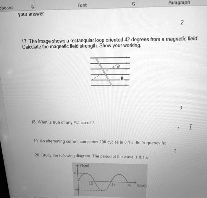 SOLVED: 17. The image shows a rectangular loop oriented 42 degrees from a magnetic field ...