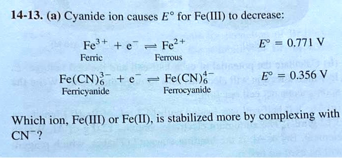 Video Solution 14 13 A Cyanide Ion Causes E° For Fe Iii To