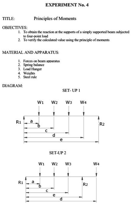 EXPERIMENT No. 4 TITLE: Principles of Moments OBJECTIVES: 1. To obtain ...