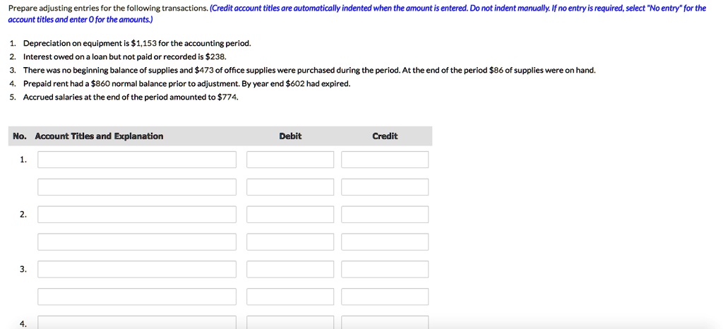 SOLVED: Prepare adjusting entries for the following transactions ...