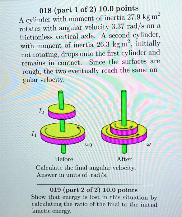 SOLVED: Calculate the final angular velocity. Answer in units of rad/s. Show that energy is lost ...