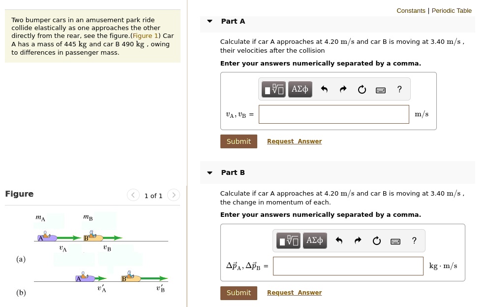 SOLVED: Constants Periodic Table Two bumper cars in an amusement park ...