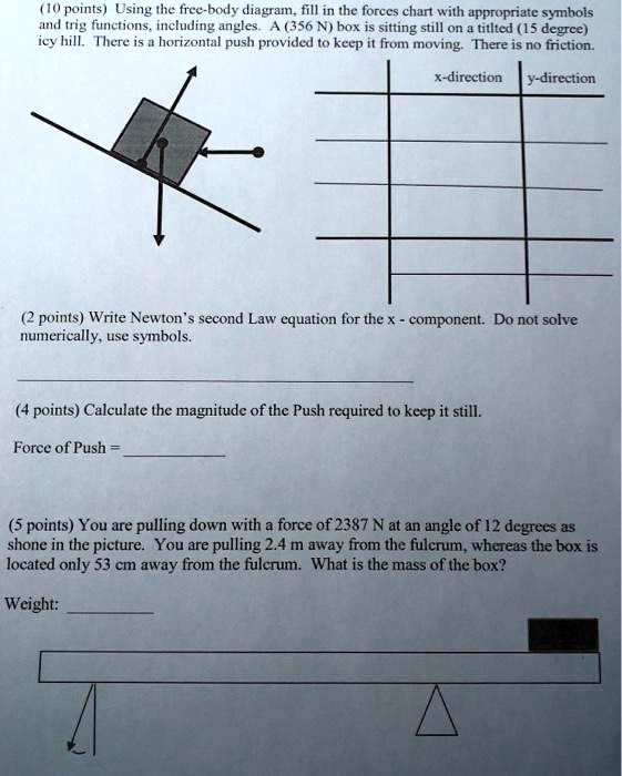 SOLVED: Using the free-body diagram, fill in the forces chart with appropriate symbols and trig ...