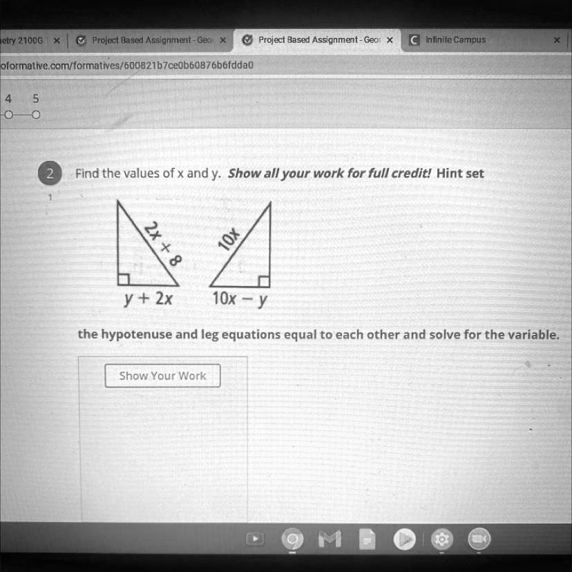 Find the values of x and y. Show all your work for full credit! Hint ...