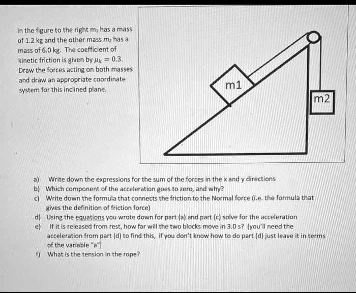 SOLVED: In the figure to the right m; has mass 0f 1.2 kg and the other mass mz has mass of 6,0 ...