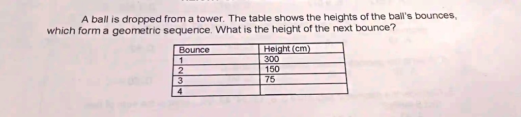 SOLVED: A ball is dropped from a tower: The table shows the heights of ...