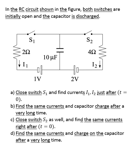In the RC circuit shown in the figure, both switches are initially open and the capacitor is ...