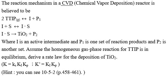 The reaction mechanism in a CVD (Chemical Vapor Deposition) reactor is ...