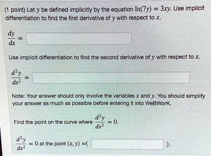 Solved 1 Point Let Y Be Defined Implicitly By The Equation In Ty