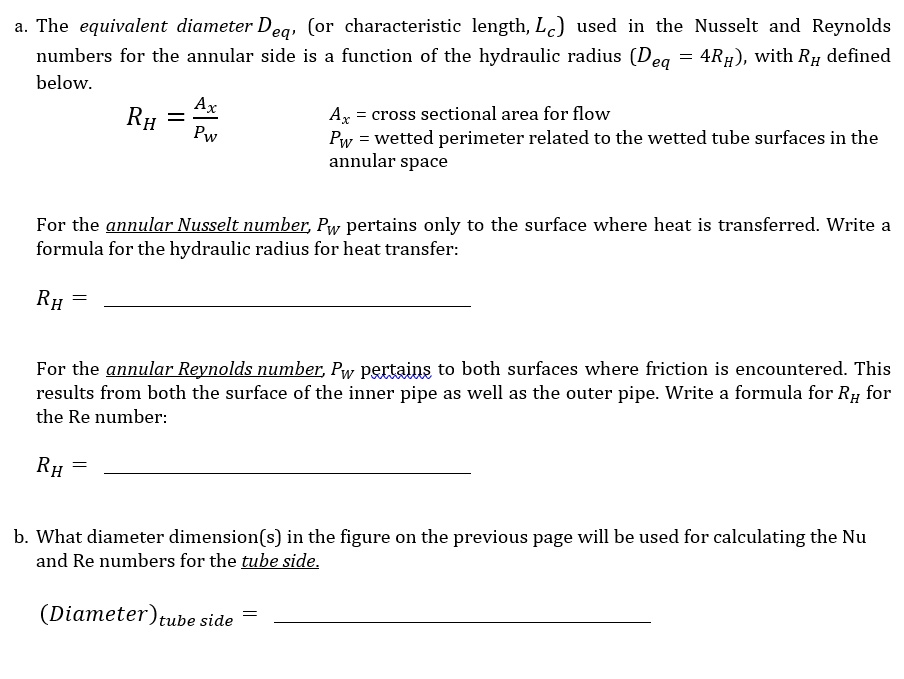 a. The equivalent diameter Deq, (or characteristic length, Lc) used in the Nusselt and Reynolds ...