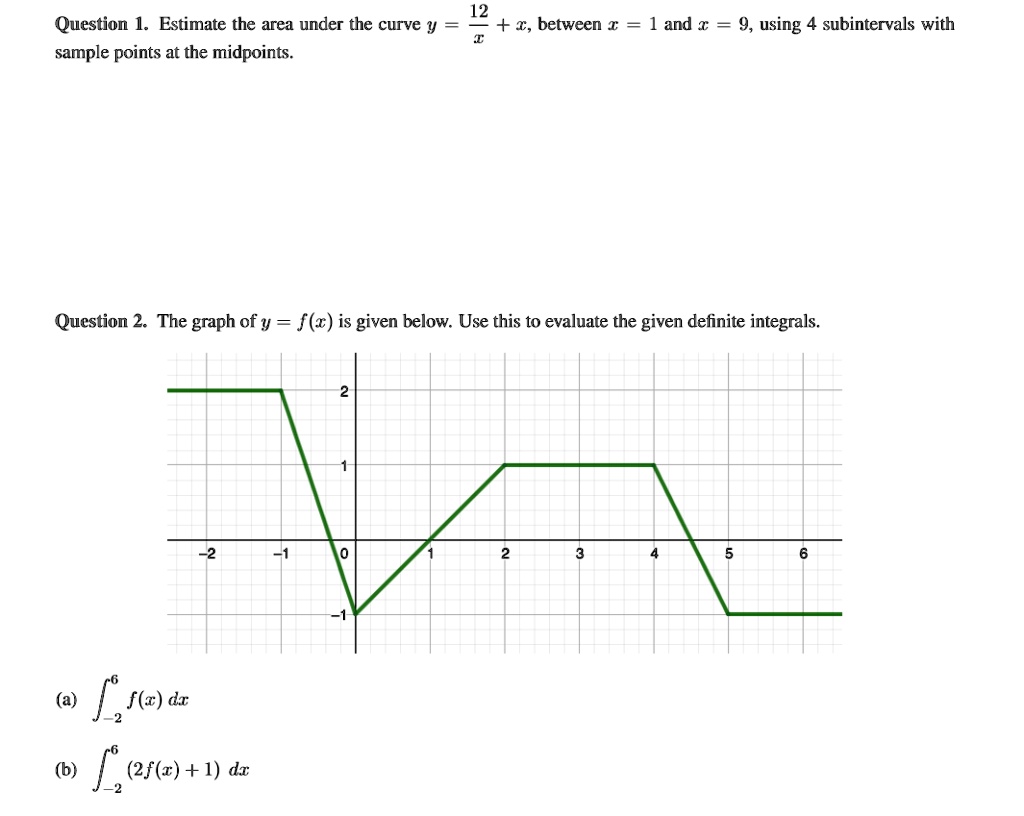 SOLVED: 12 +x, between € = 1 and x Question 1. Estimate the area under the curve y sample points ...