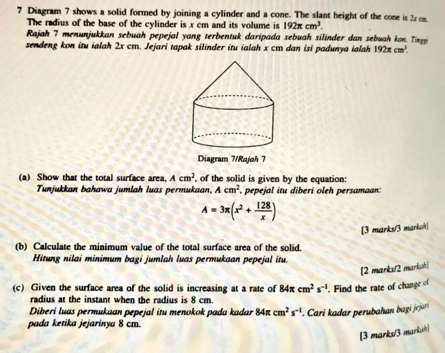 diagram shows solid formed by joining cylinder and a conc the slant ...