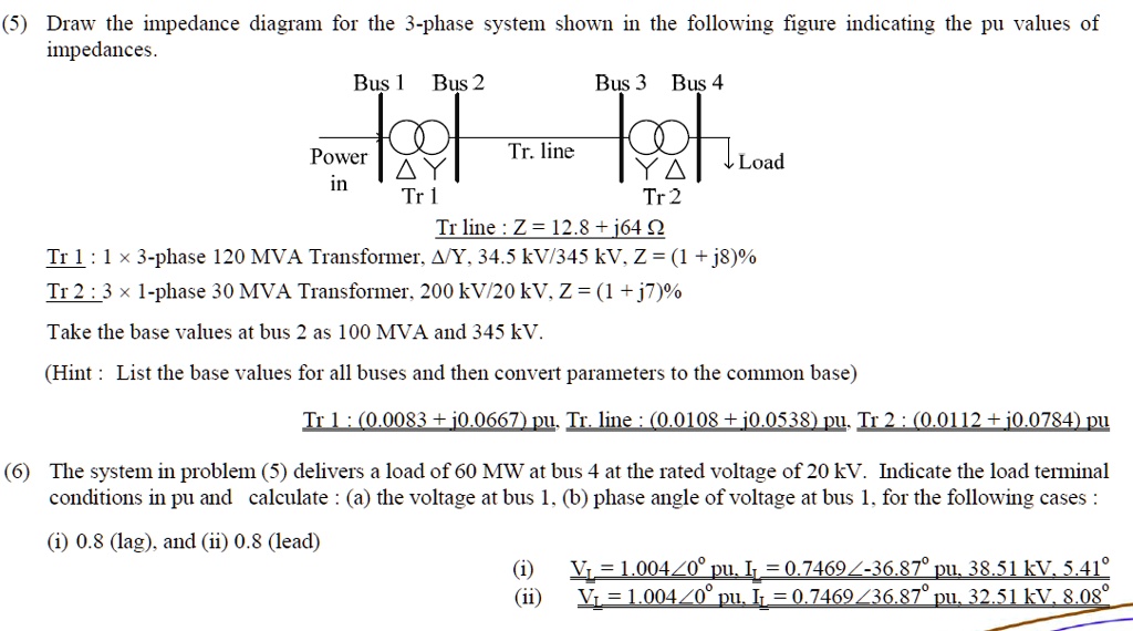 5) Draw the impedance diagram for the 3-phase system shown in the ...