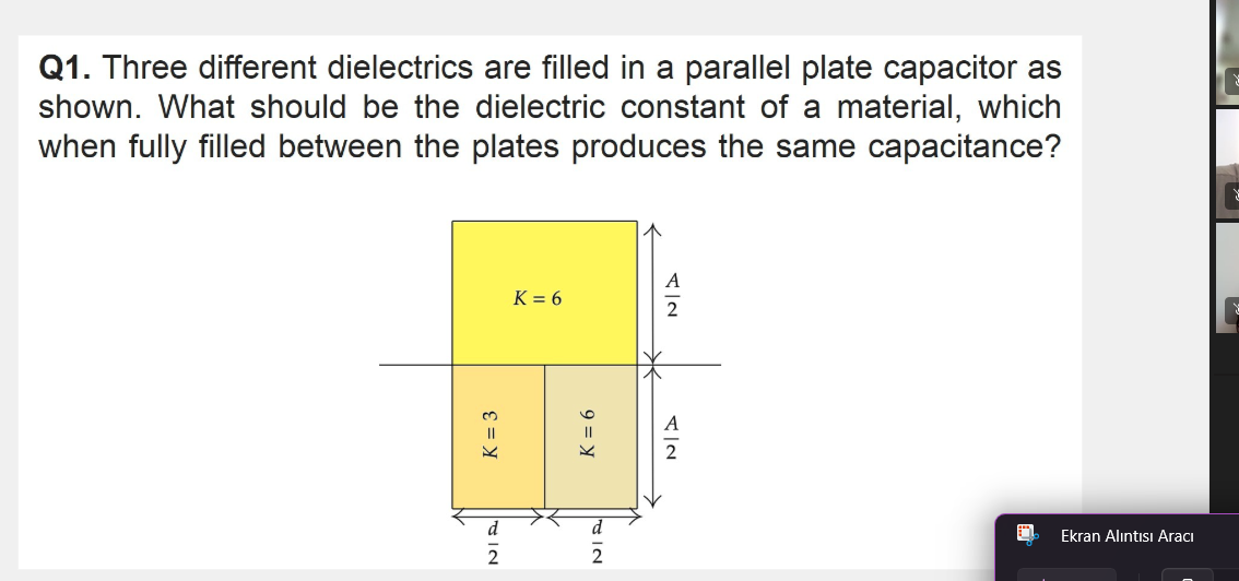 SOLVED: Q1. Three different dielectrics are filled in a parallel plate ...