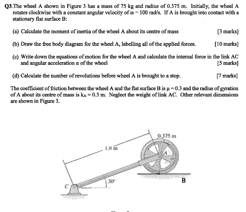 SOLVED: Q3. The wheel A shown in Figure 3 has a mass of 75 kg and a ...