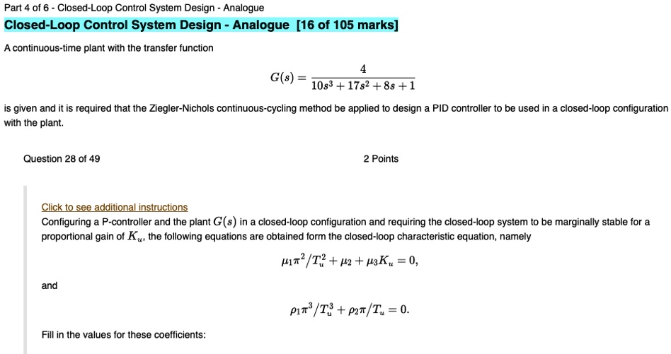 Solved Part 4 Of 6 Closed Loop Control System Design Analog Closed Loop Control System