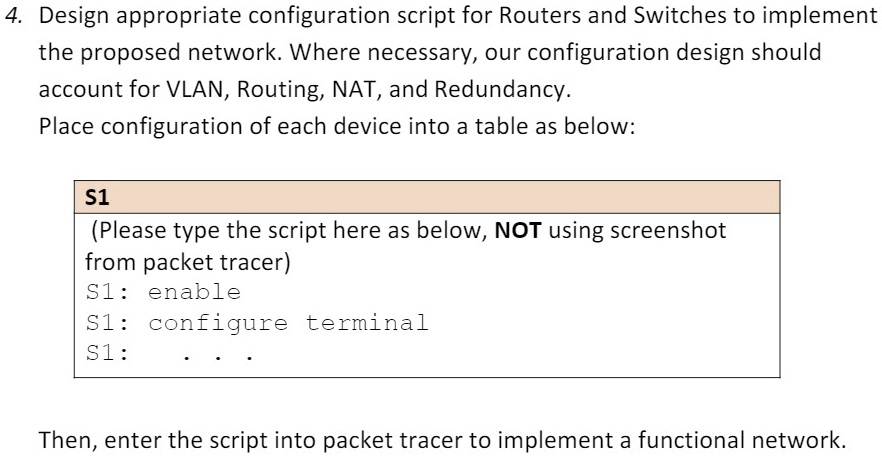 Design Appropriate Configuration Script For Routers And Switches To
