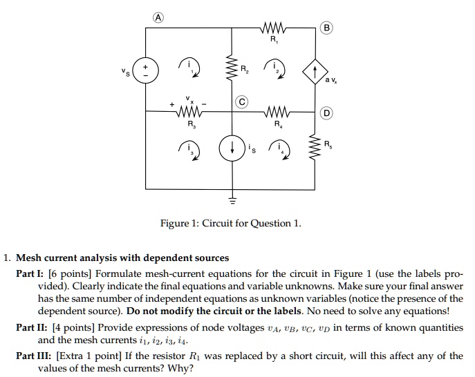 SOLVED: Figure 1: Circuit for Question Mesh current analysis with dependent sources Part I: [6 ...