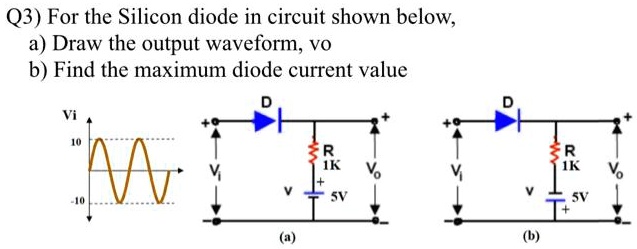 SOLVED: Q3: For the Silicon diode in the circuit shown below: a) Draw the output waveform, vo. b ...