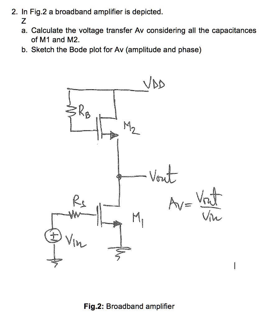 2 in fig2 a broadband amplifier is depicted z a calculate the voltage transfer av considering ...
