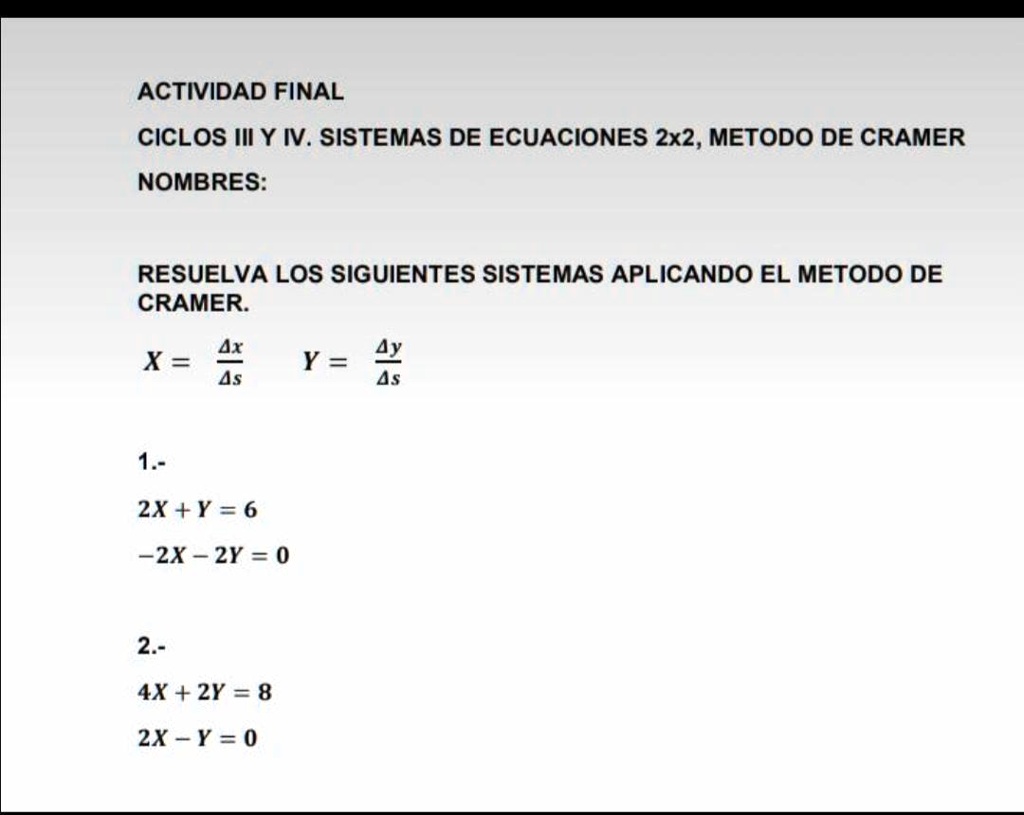 metodo de cramer 2x2 actividad final ciclos iii y iv sistemas de ...