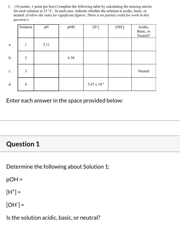 SOLVED: (16 points point per box) Complete the following table by calculating the missing ...