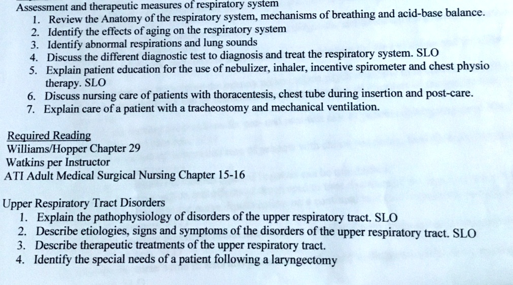 SOLVED: Assessment and therapeutic measures of respiratory system ...