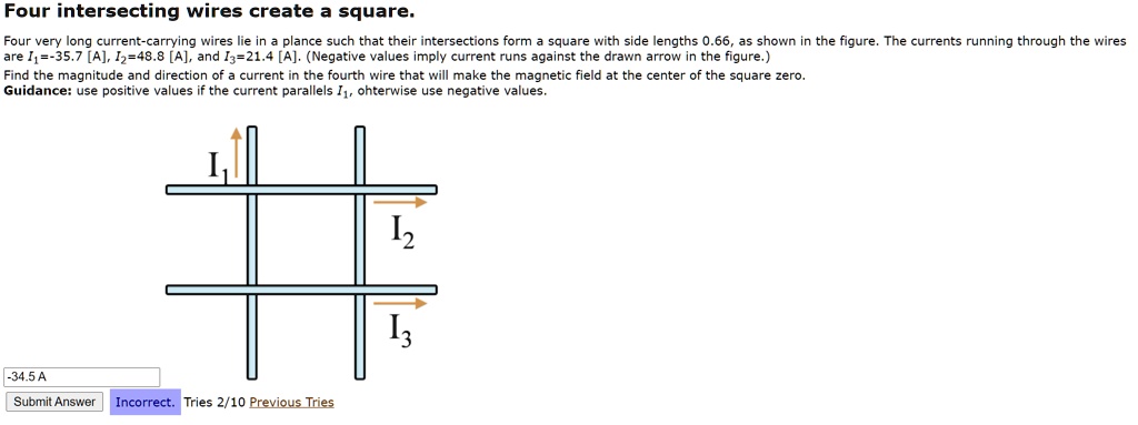 four intersecting wires create a square four very long current carrying ...