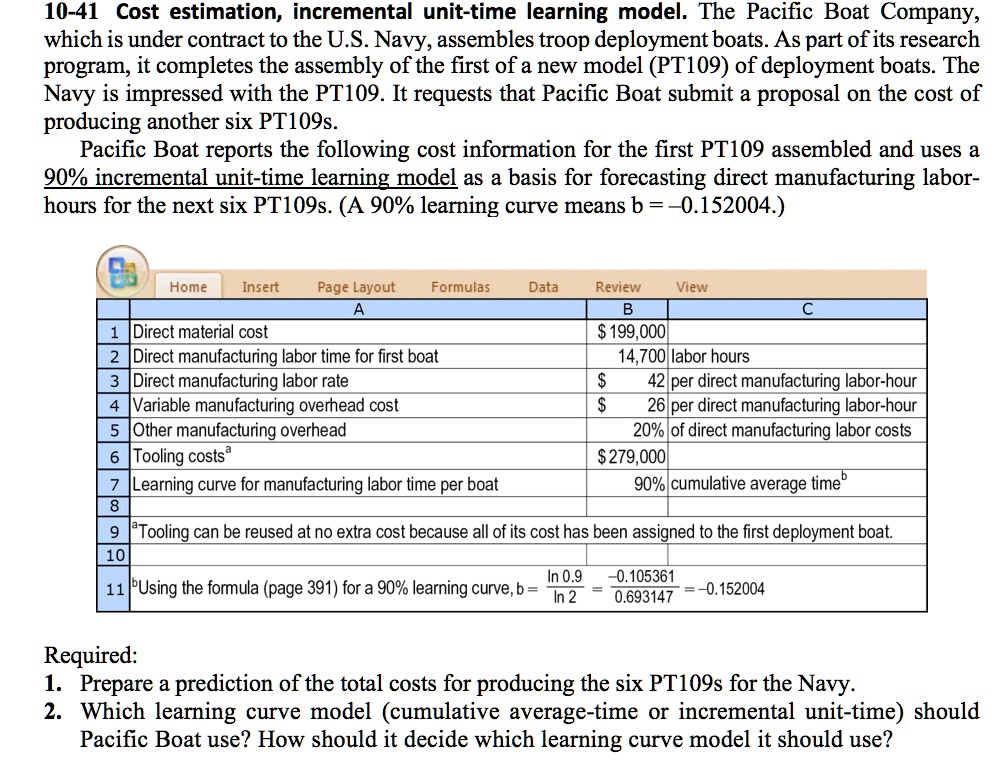 SOLVED: Please also provide working and explanation 10-41 Cost estimation, incremental unit-time ...