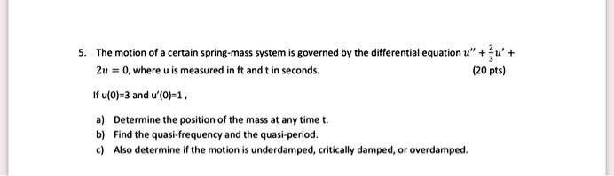 The motion of a certain spring-mass system is governed by the ...