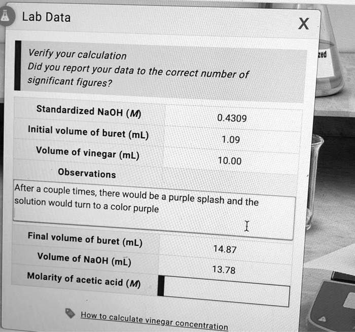 SOLVED: Lab Data Verify your calculation. Did you report your data to the correct number of ...